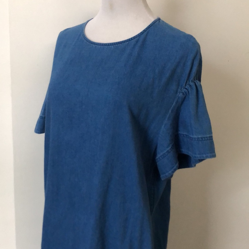 Cos Light Denim Shift Dress With Ruffle Sleeve - Gem